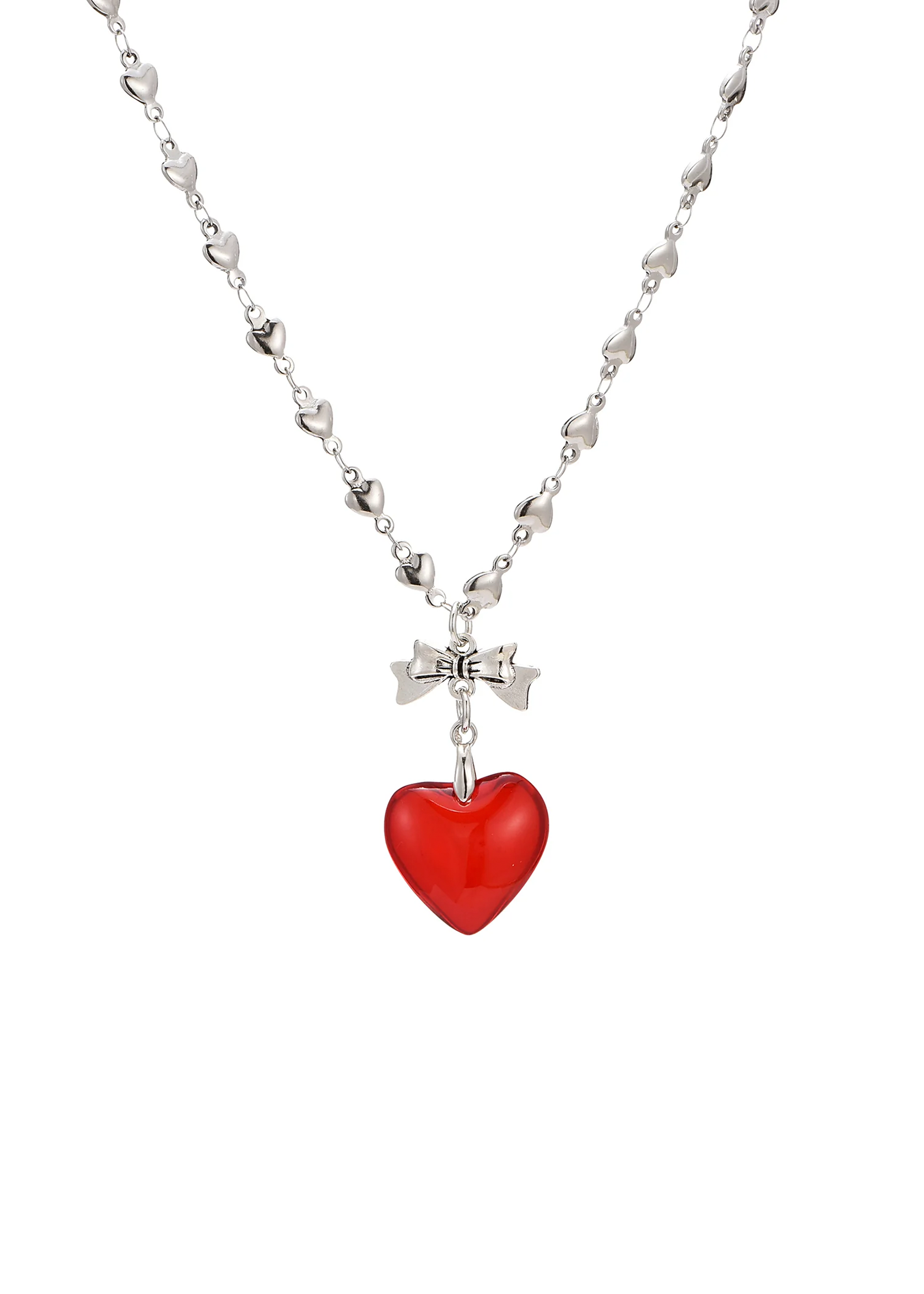Aimee Red Love Bow Silver Necklace – Vintage Jewelry for Women | FOUFOU ...