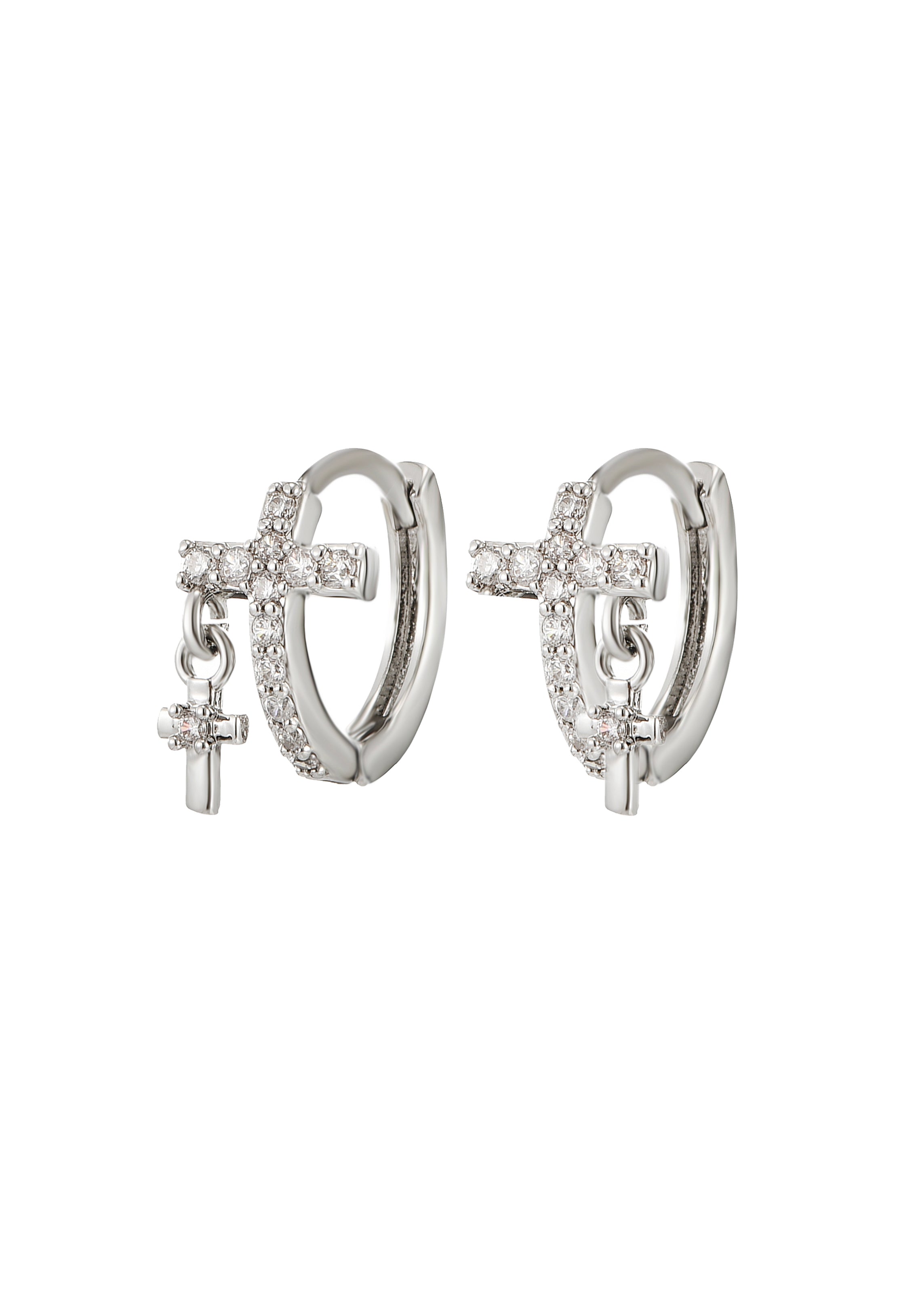Valeria Duo Cross Glittering Silver Hoop Earrings – Vintage Jewelry for ...